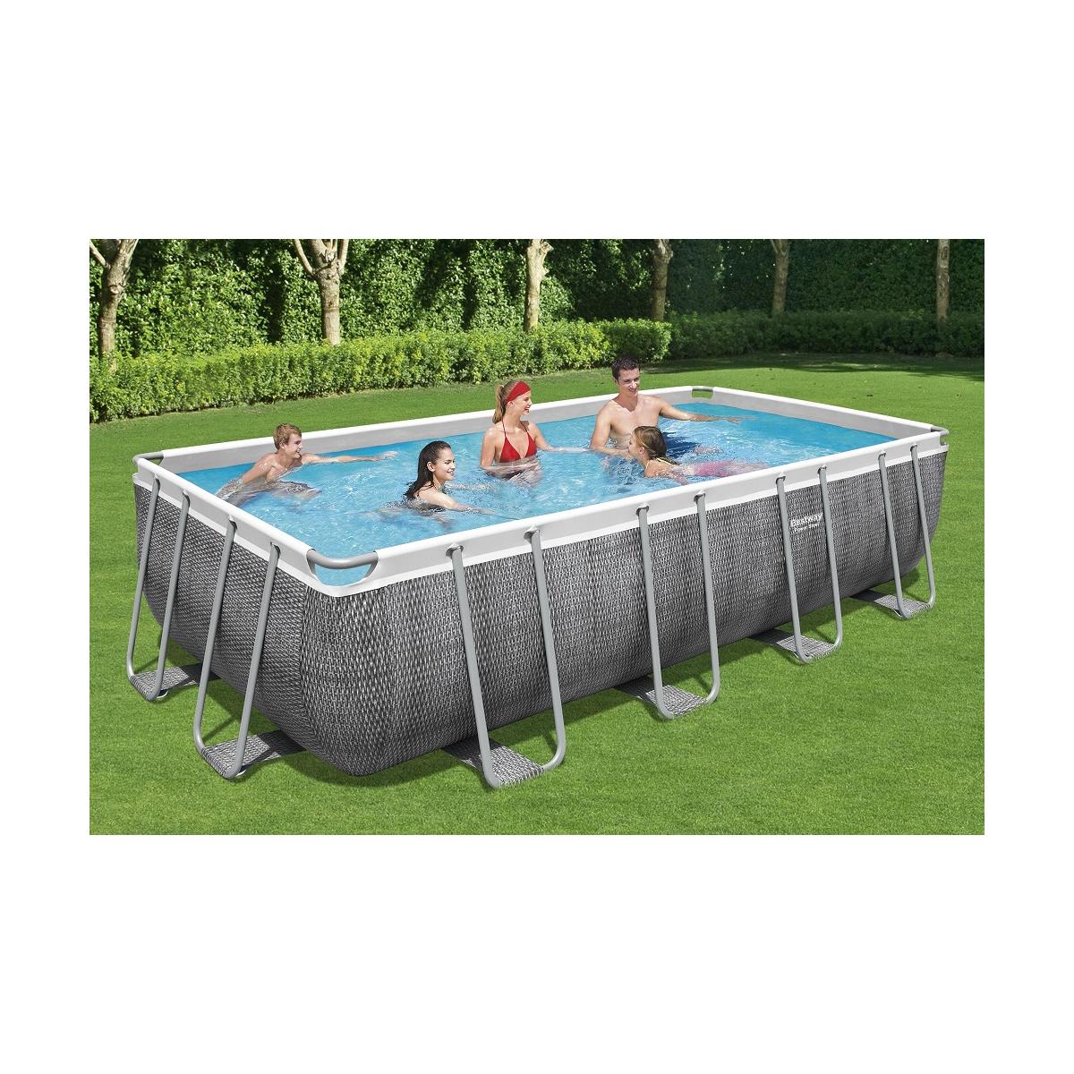 Bestway 56998 Power Steel Frame Pool, 549x274x122cm, rechteckig, Kartuschenfilter, Rattan-Optik ...